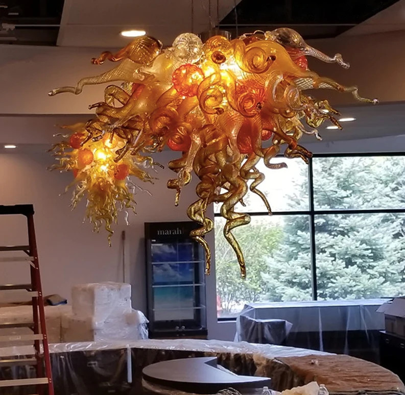 Large Blown Glass Plate Chandelier Lighting Fixture