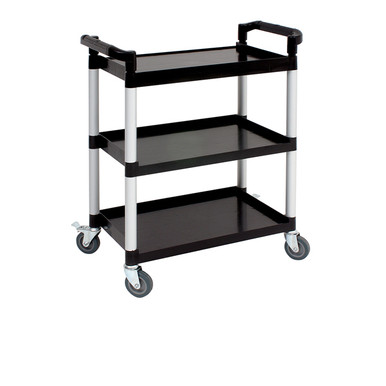 Genware Large 3 Tier PP Trolley Black Shelves - IPA Supplies