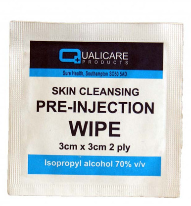 Pre Injection Wipes 3cm x 3cm 70% Alcohol 100 Pack
