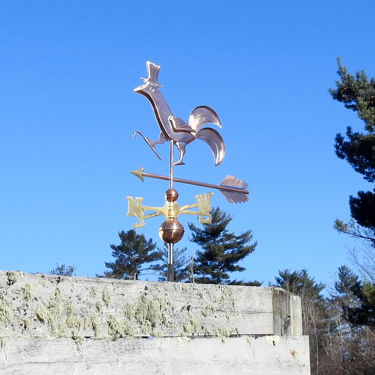Copper Rooster wearing a Top Hat Weathervane - Made in USA