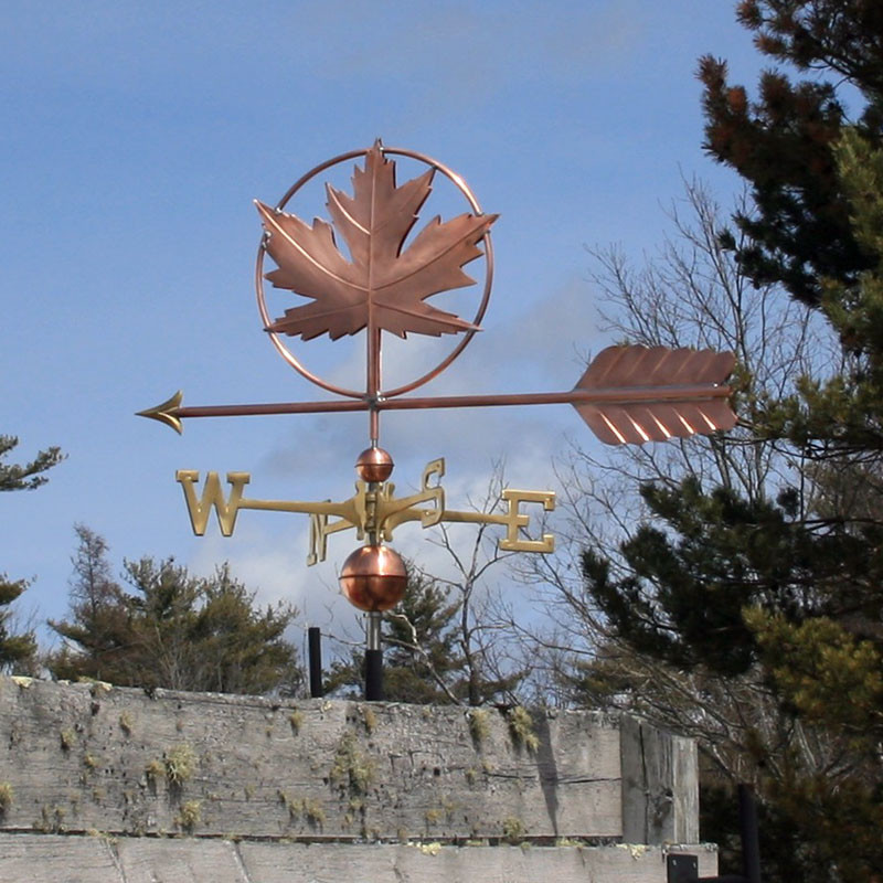 Copper Large Maple Leaf weathervane - Handmade in USA
