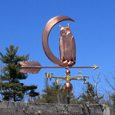 Owl and Moon Weathervane - Made in USA - Copper Weathervanes