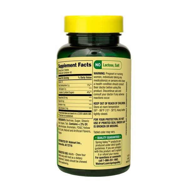 Spring Valley Spring - Valley Papaya Enzyme Complex Tablets - 180 ...
