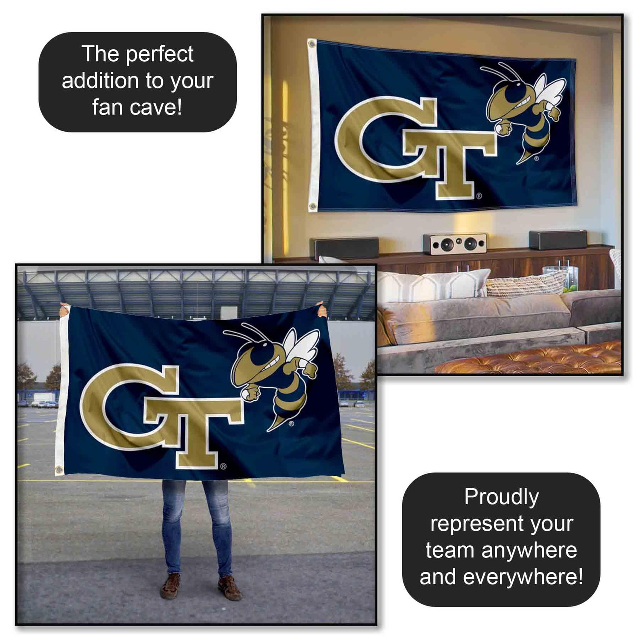 College Flags & Banners Co. Georgia Tech Yellow Jackets Blue Logo Large ...