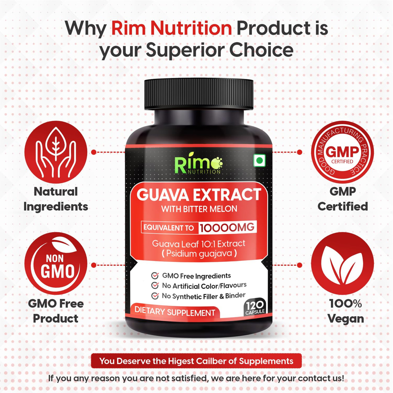 Rimo Nutrition Guava Leaf Extract with Bitter Melon 120 Veg Capsules ...