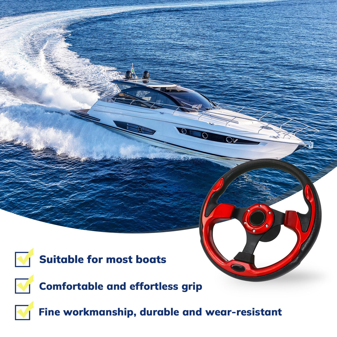 QYMOPAY 12.5 Inch Boat Steering Wheel with 3/4“ Axle Marine Steering ...