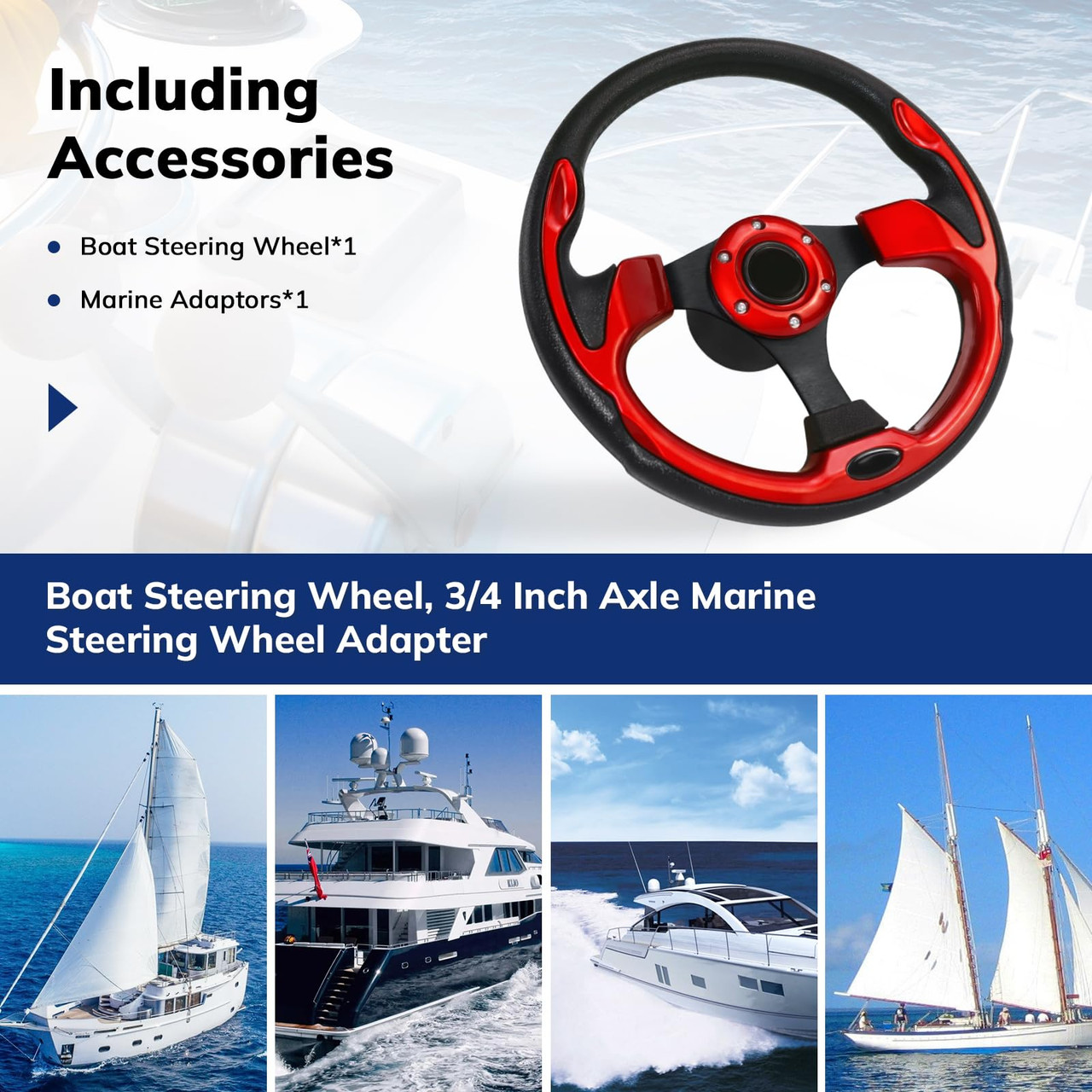 QYMOPAY 12.5 Inch Boat Steering Wheel with 3/4“ Axle Marine Steering ...