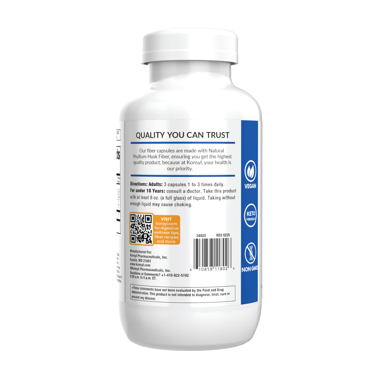 Konsyl Psyllium Fiber Capsules - All-Natural Psyllium Husk Powder ...