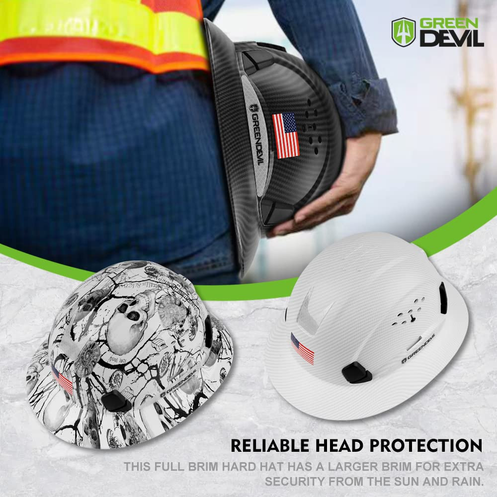 GREEN DEVIL Full Brim Hard Hat Vented Construction Safety Helmet OSHA ...