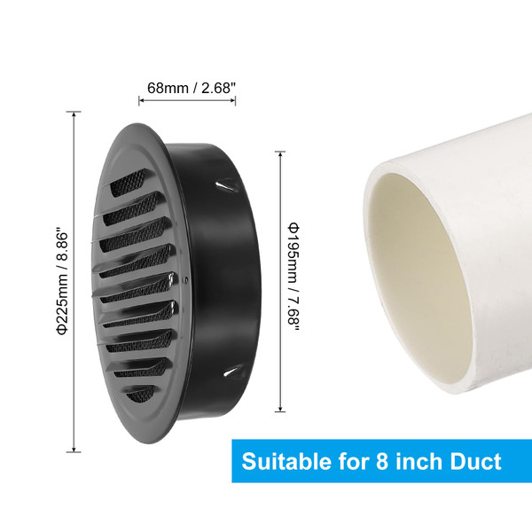 PATIKIL 8" Round Air Vent Cover, 2pcs Stainless Steel Louvered Wall ...