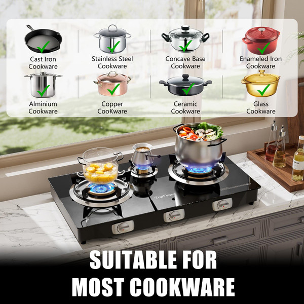 TopFleme 3 Burner Propane Stove 32,300 BTU High-Efficiency Tempered ...