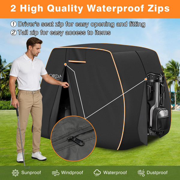 Heavy Duty Golf Cart Cover for 4+2/6 Passengers with Orange Reflective ...