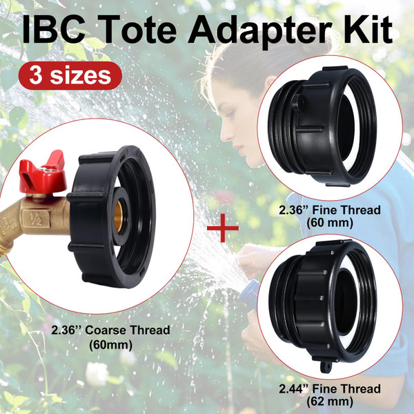 275-330 Gallon IBC Tote Adapter - 3 Sizes with 2.44" Fine, 2" Fine & 2 ...