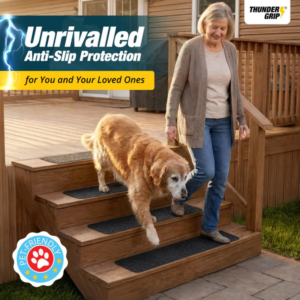 THUNDER GRIP Outdoor Stair Treads Non Slip 30" x 8" - 15-Pack Weather ...