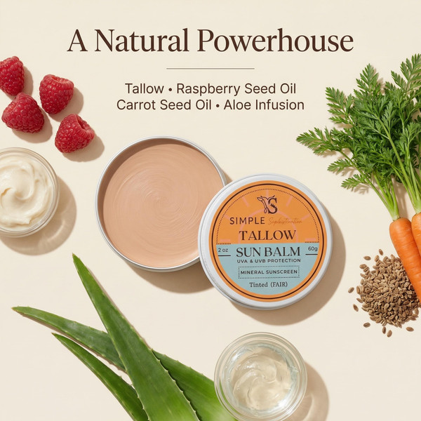 Tallow Sun Balm- with grassfed beef tallow, castor oil, zinc oxide ...
