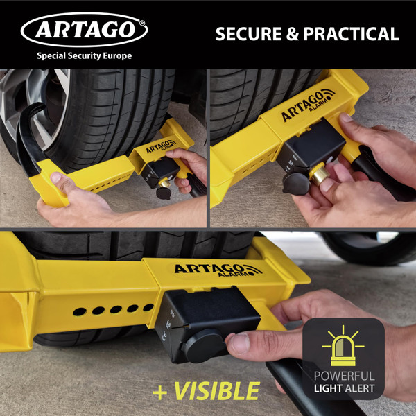 ARTAGO ART872 High-End Wheel Clamp Lock, 2in1 Without/with 120dB Alarm ...