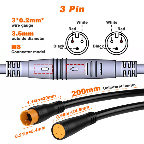 Electric Bike Extension Cable Connector -3Pin, Waterproof, Perfect as ...