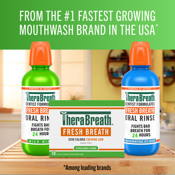 TheraBreath Fresh Breath Chewing Gum with ZINC, Citrus Mint Flavor, 10 ...