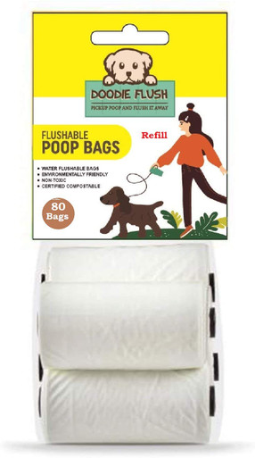 Doodie Flush Dog Poop Bag - Refill – 80 Biodegradable Dog Waste Bags on ...