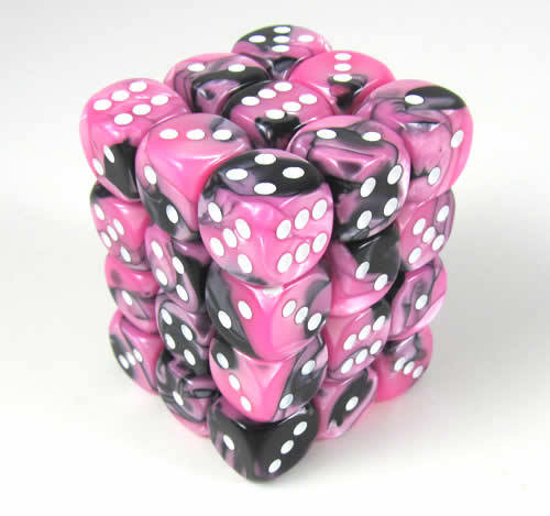 Chessex - Gemini D6 Dice Block 36-Dice Set - Black Pink w/white ...