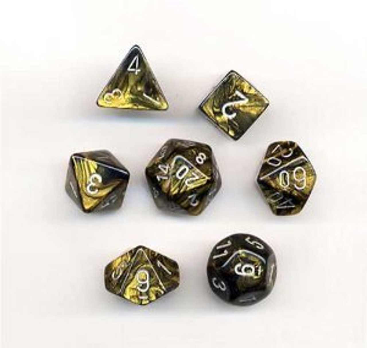 Chessex Leaf Polyhedral 7 Dice Set Black Gold Wsilver Vagabond Games And Collectables