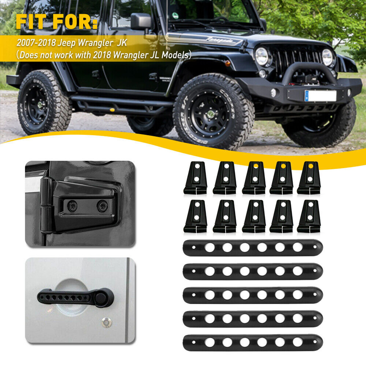 Doors Hood Hinge And Handle Grab Trim Inserts Set For Jeep Wrangler Jk