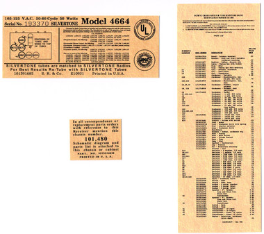 Silvertone Label Set-Model 4664 (Item: LBL-SL-4664) - Radio Daze LLC