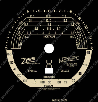 Zenith 7G605 "Bomber" Dial Overlay (Item: DS-A927) - Radio Daze LLC