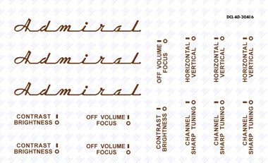 Admiral Model 30A16 Television Decal Set (Item: DCL-AD-30A16) - Radio ...