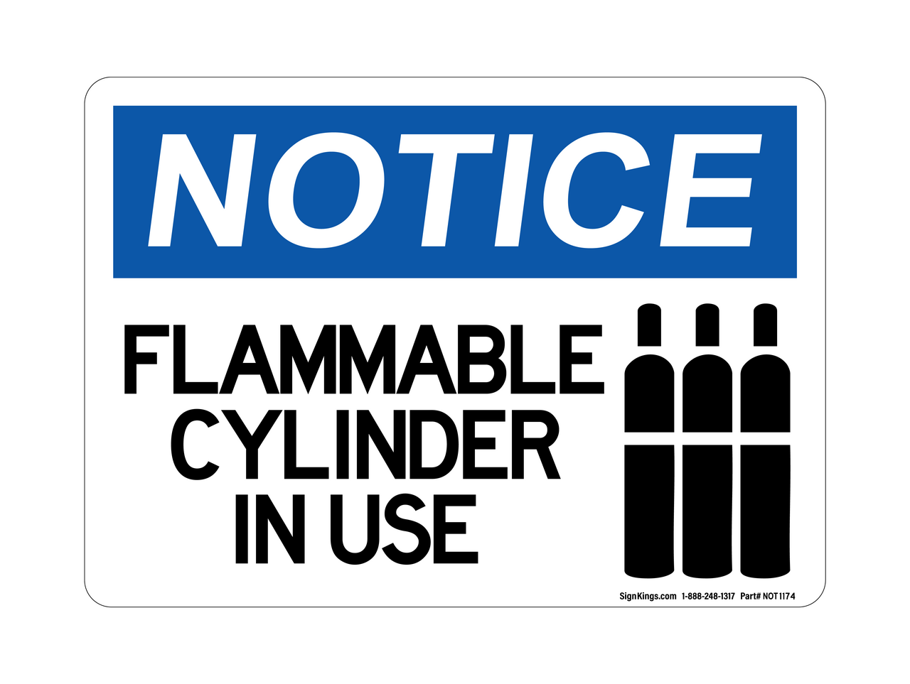 Notice signs: Flammable Cylinders In Use, (no water Symbol) Traffic ...