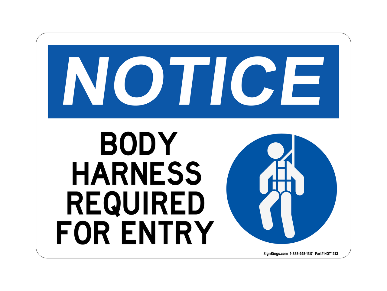 Body Harness Required For Entry (With Harness Symbol), OSHA Notice Sign