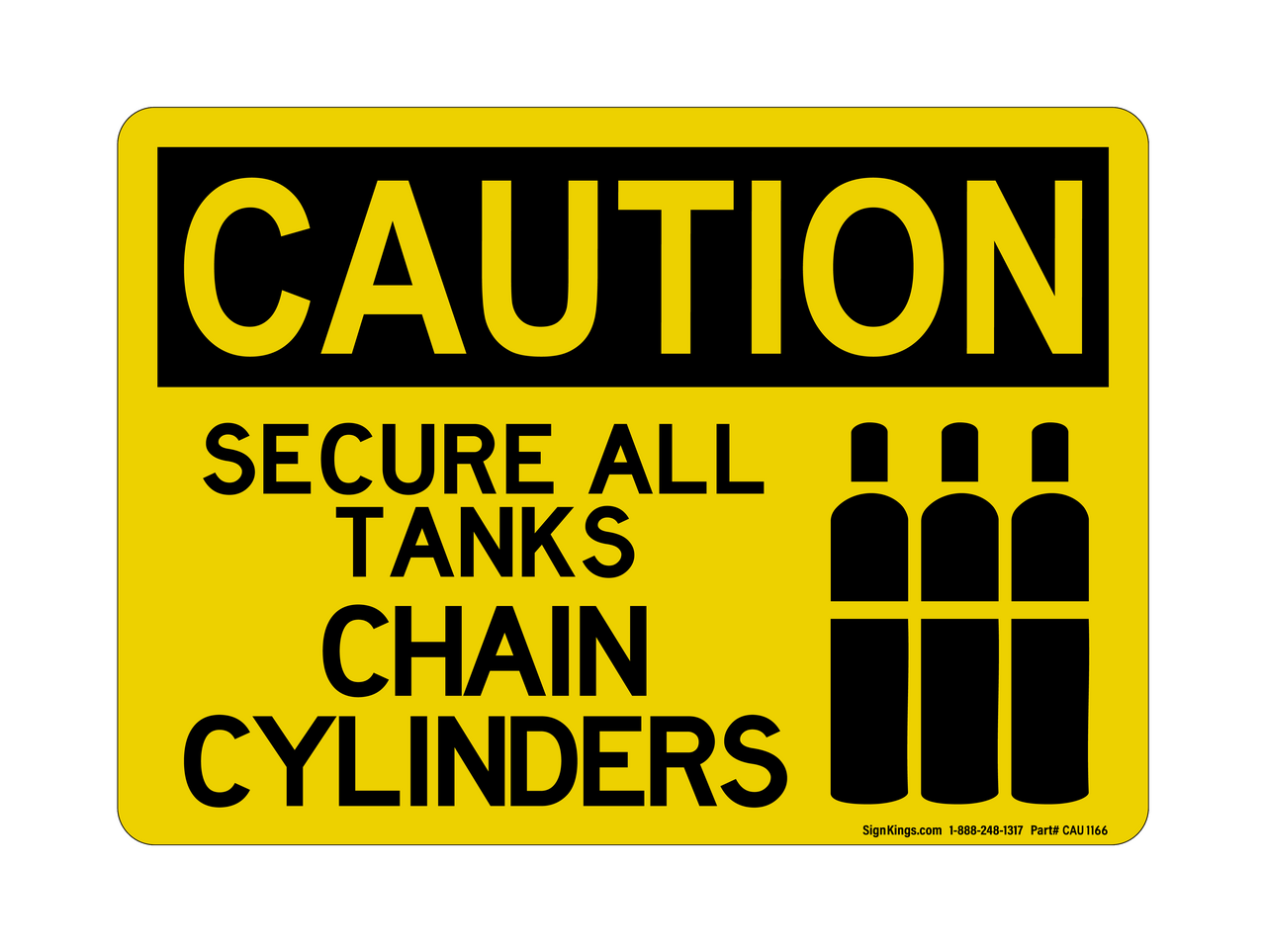 Secure All Tanks Chain Cylinders (Tank Symbol), OSHA Caution Sign