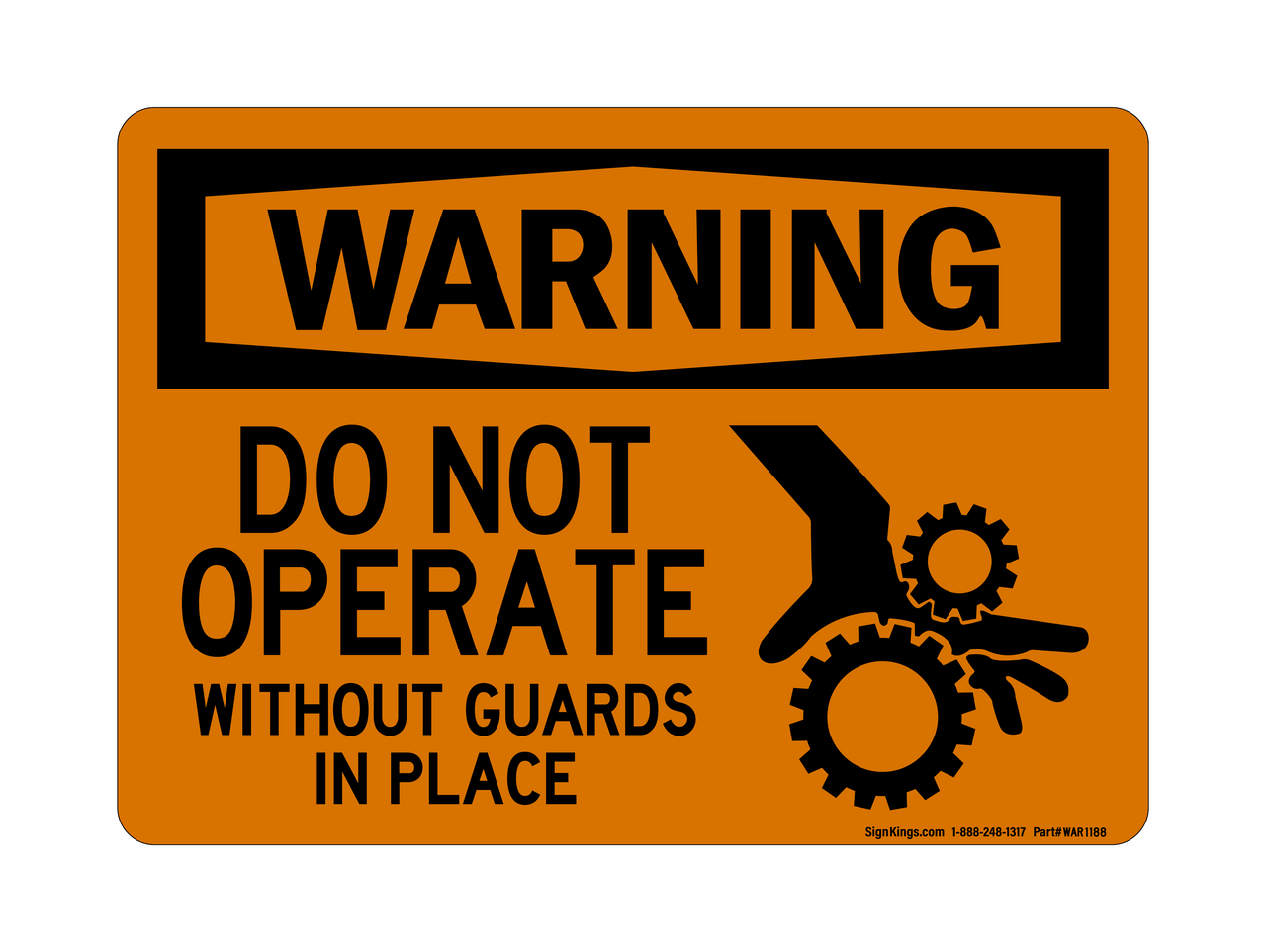 Do Not Operate Without Guards In Place (Crush Hand Symbol), OSHA ...