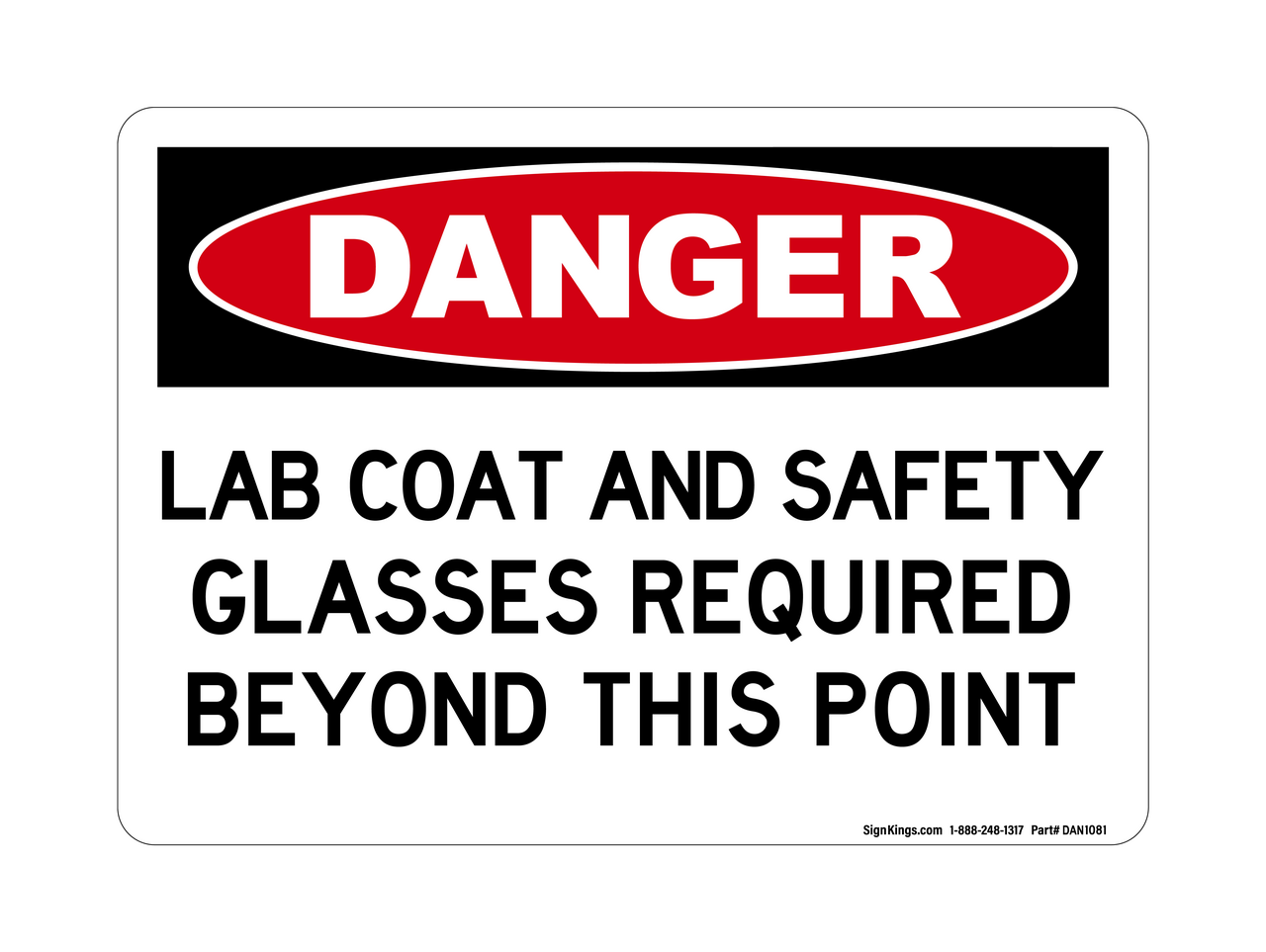 Lab Coat And Safety Glasses Required Beyond This Point, OSHA Danger Sign
