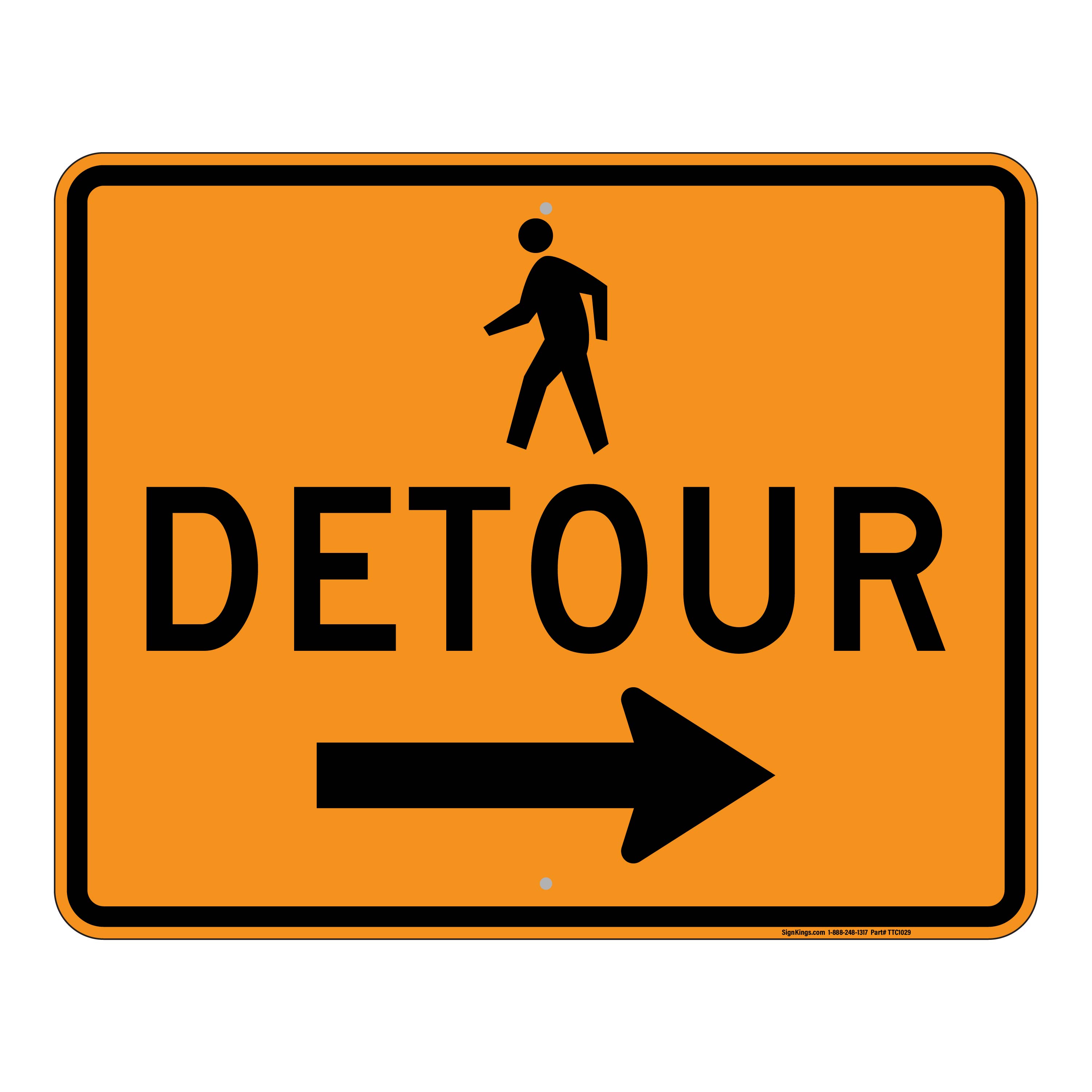 Pedestrian Detour Right Arrow, MUTCD Compliant