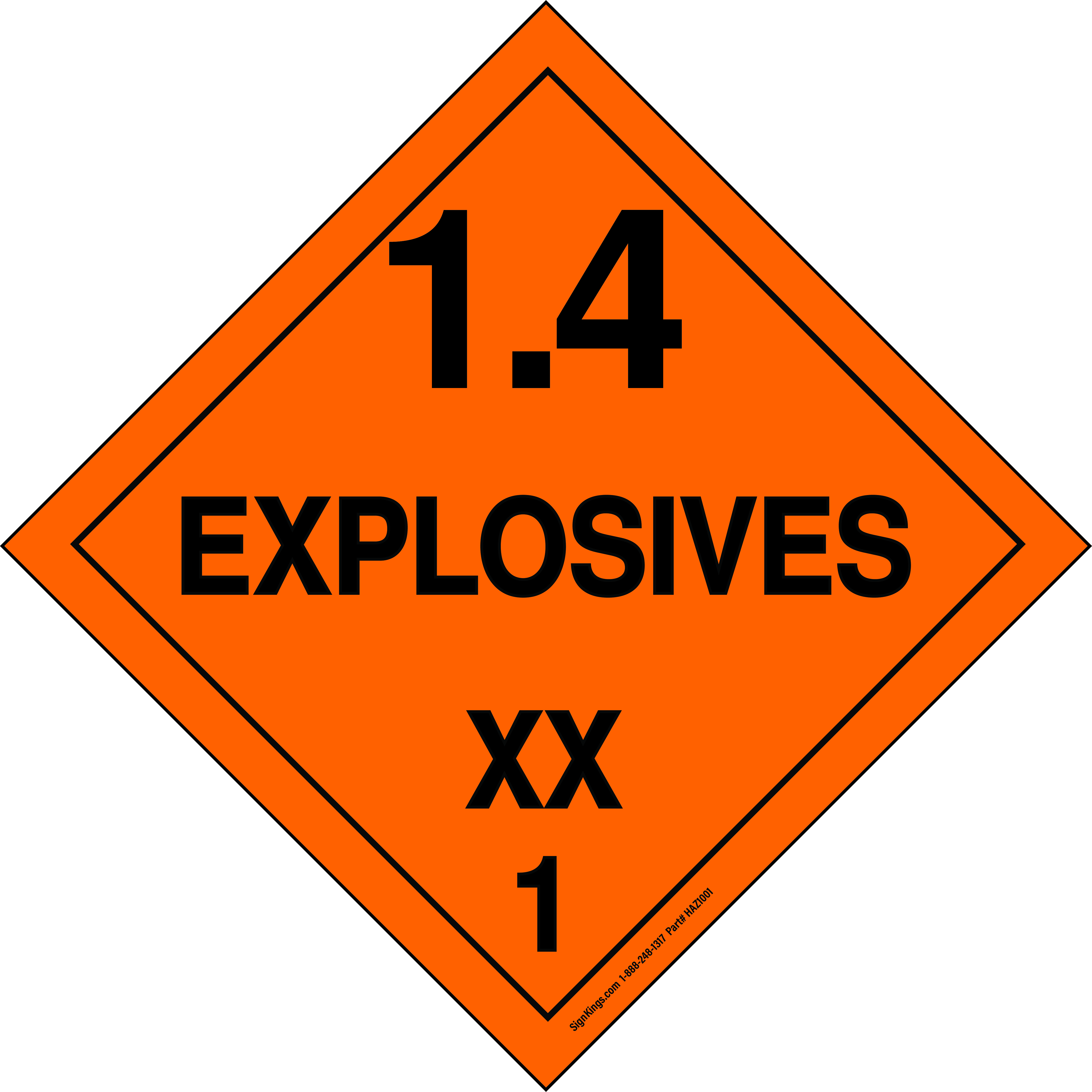 Hazard Class 1.4 Explosives, Hazmat Placard