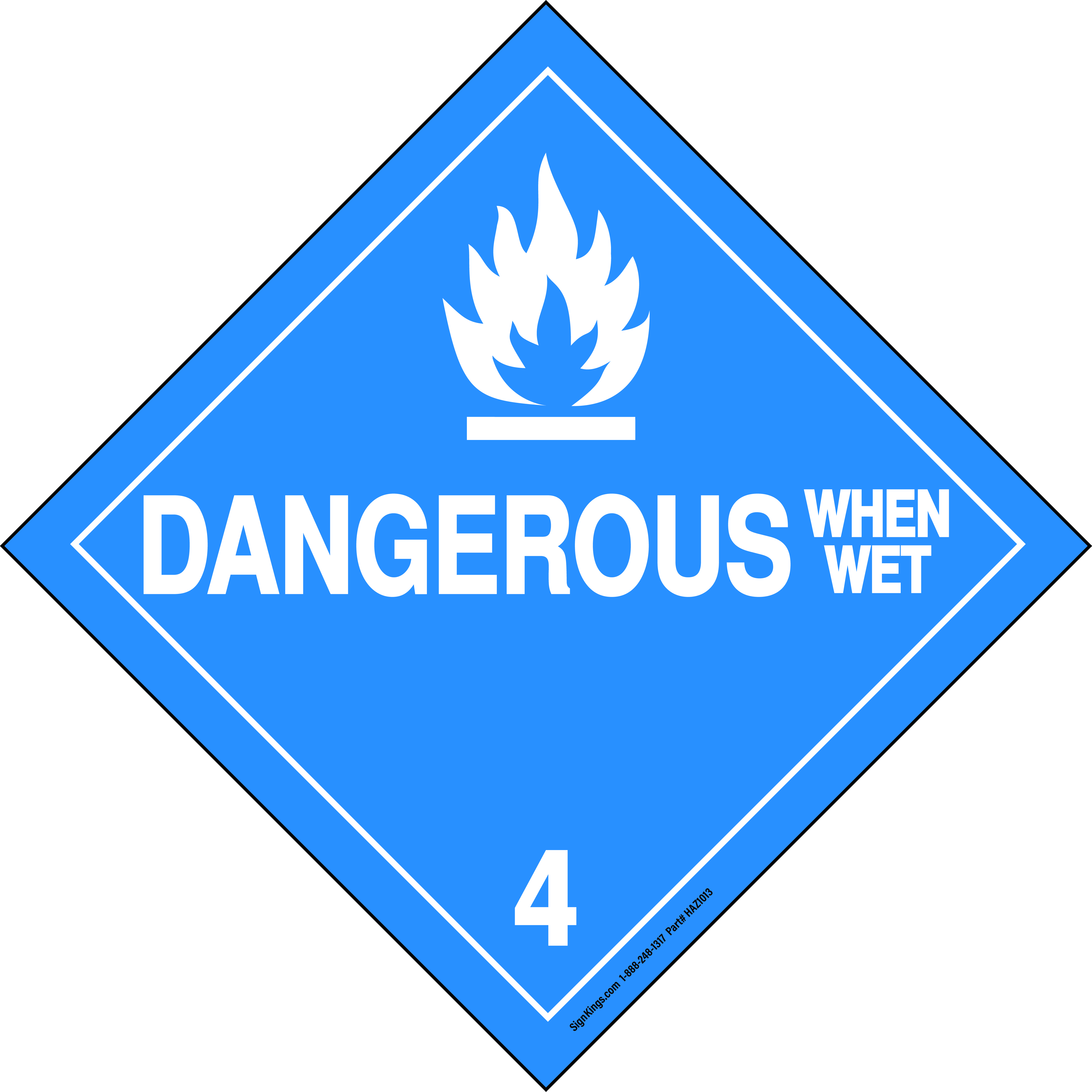 Hazard Class 4 Dangerous When Wet, Hazmat Placard