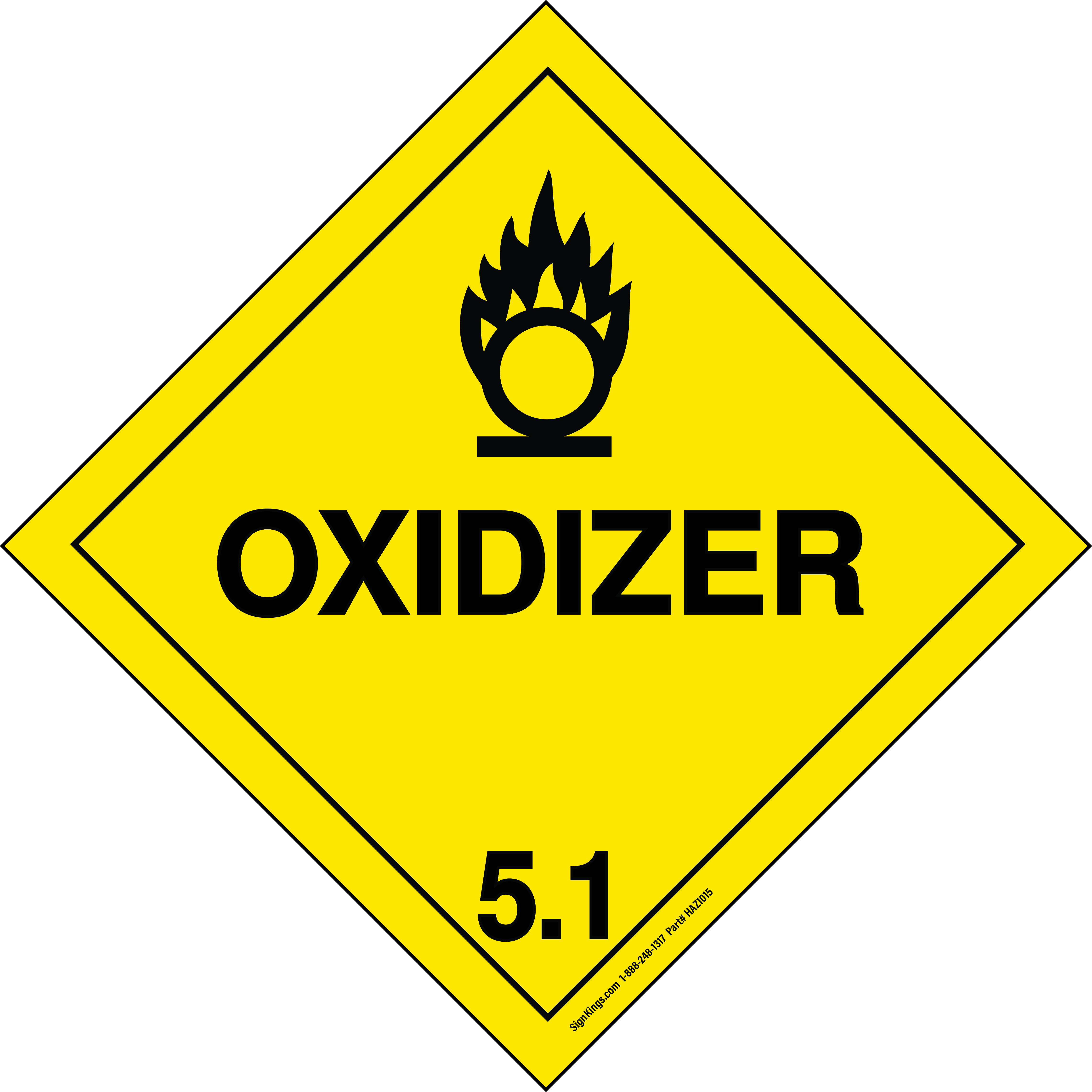 Hazard Class 5.1 Oxidizer, Hazmat Placard