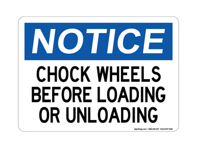 Chock Wheels Before Loading Or Unloading, OSHA Notice Sign