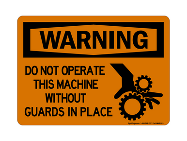 Do Not Operate This Machine Without Guards In Place (Crush Hand Symbol ...