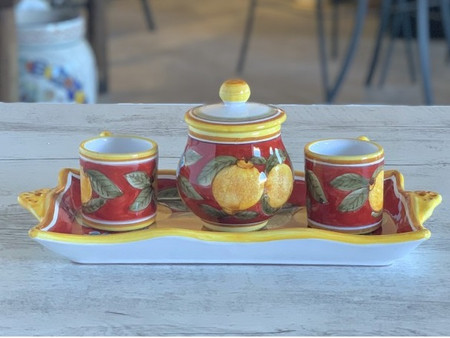 Italian Ceramic Espresso Set for 2 - Positano Red - Fratelli Mari