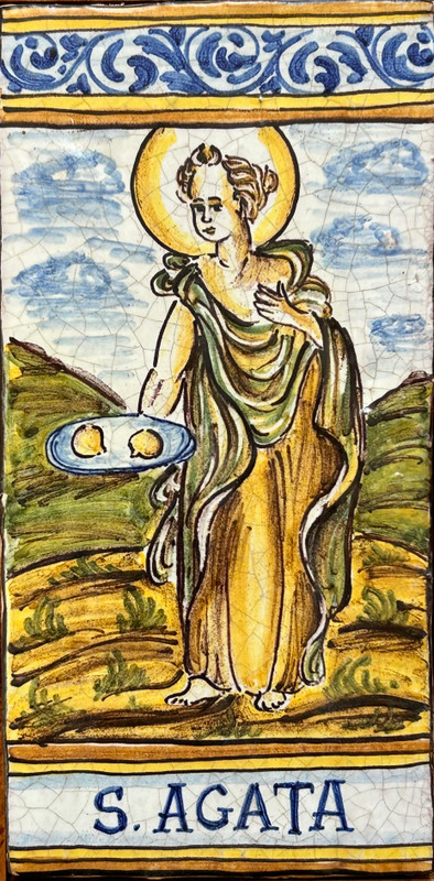 Italian Ceramic Saint Agatha (Agata) Tile (Patron of Sicily/ Breast Cancer)