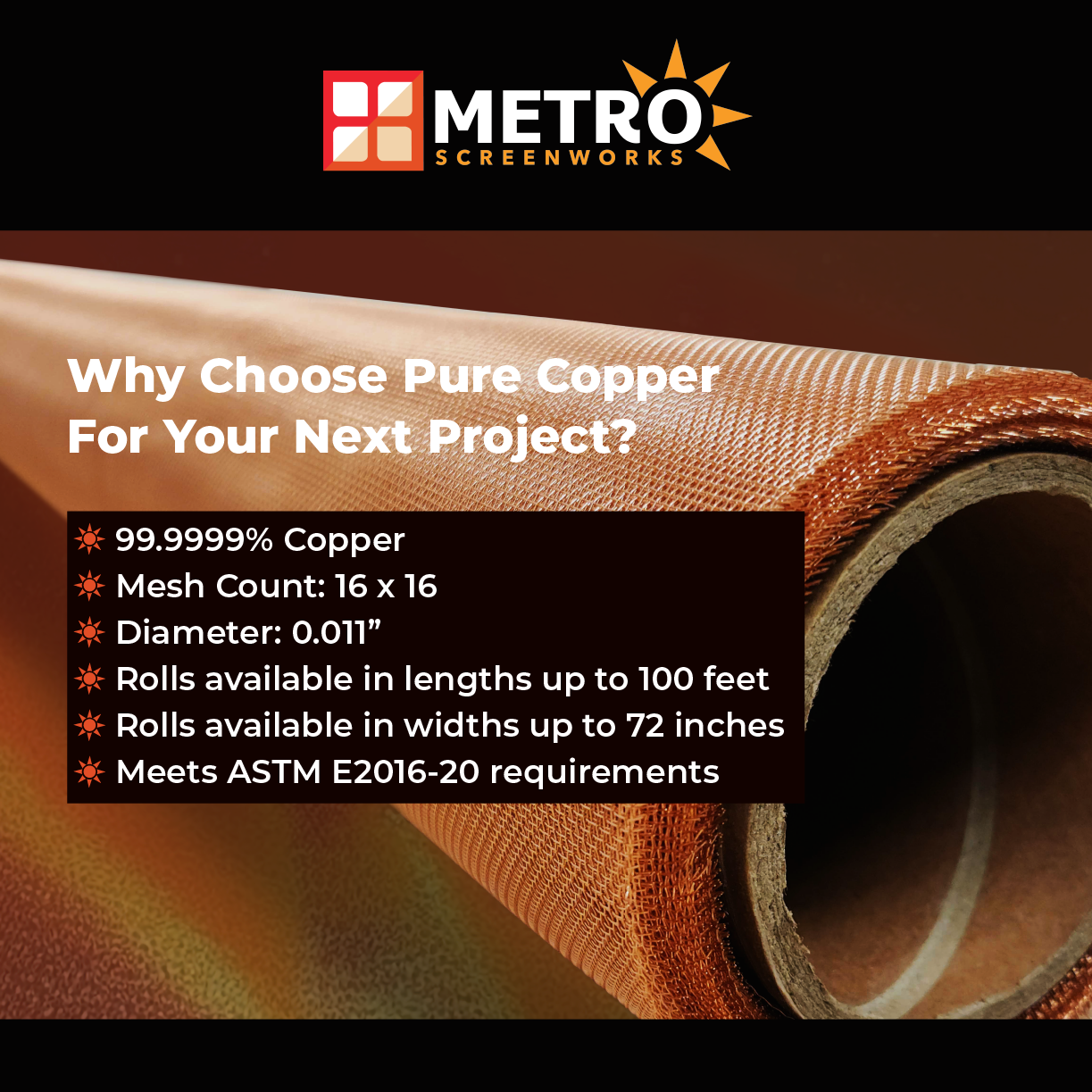 36 Inch x 50 Ft Pure Copper Screen Roll - Buy Copper Mesh Screen