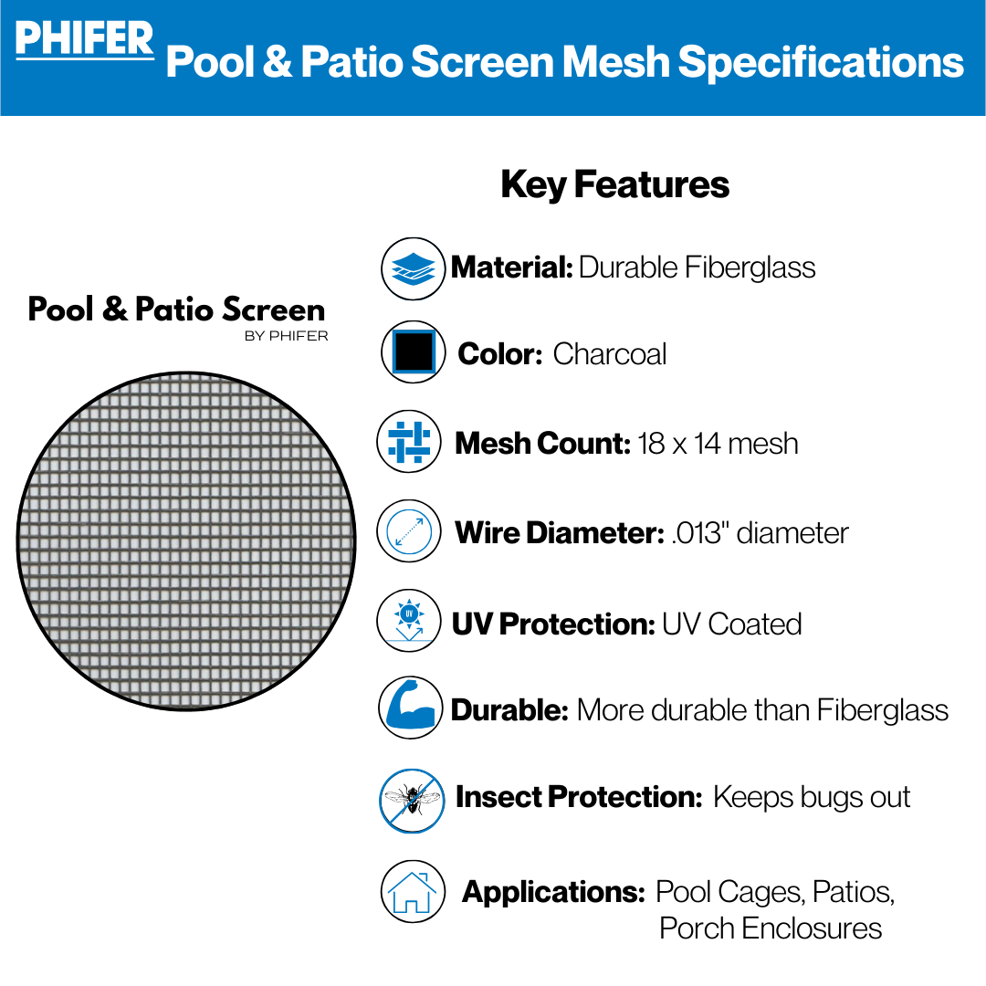 36 Inch x 100 Ft - Pool & Patio Screen Mesh Roll | Metro Screenworks
