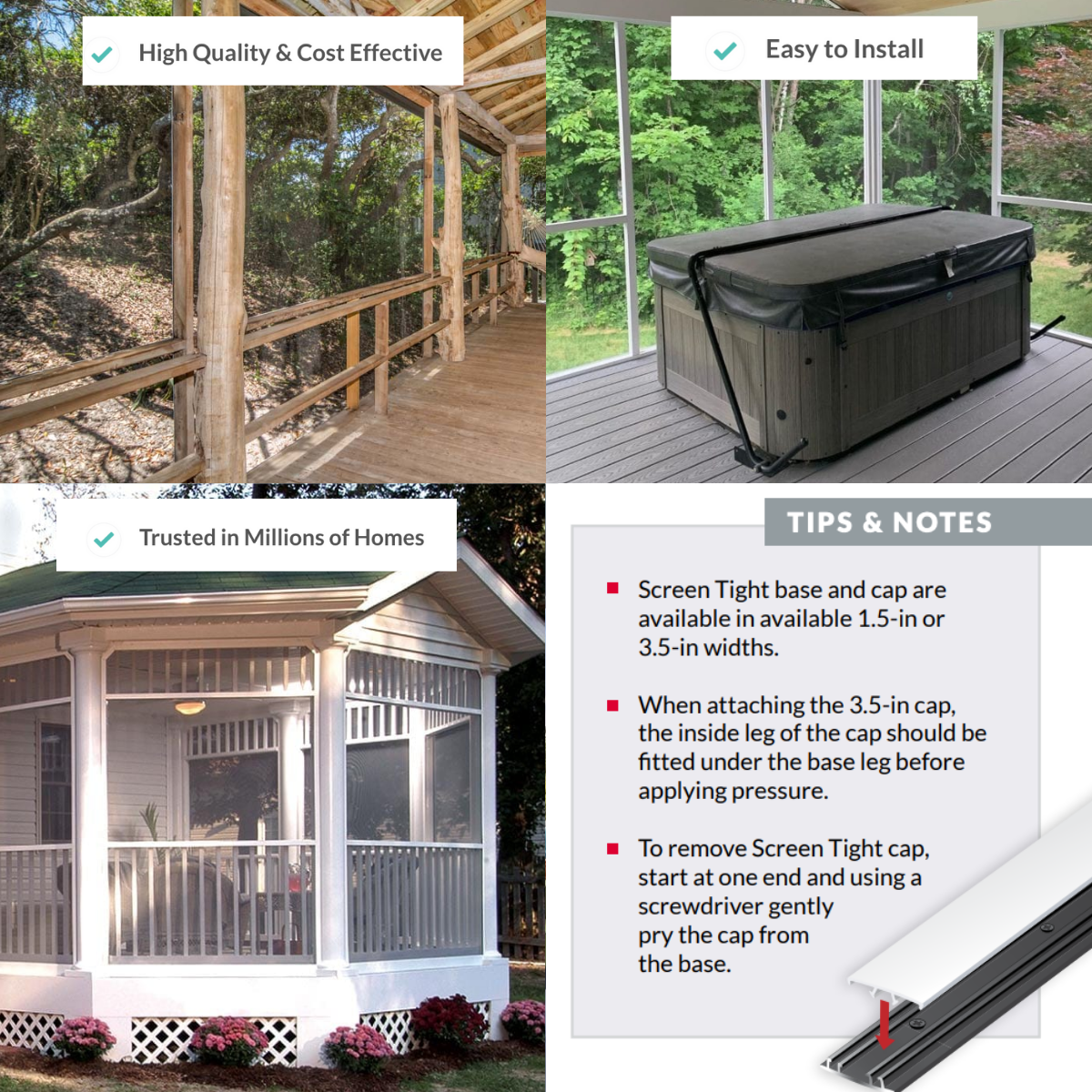 1 1/2 x 96” Cap & Base - Screen Tight System