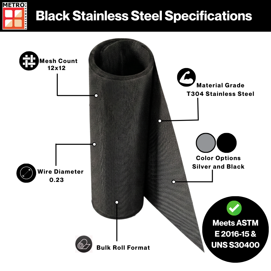 48 Inch x 25 Ft - Black Stainless Steel Security Mesh Screen Roll