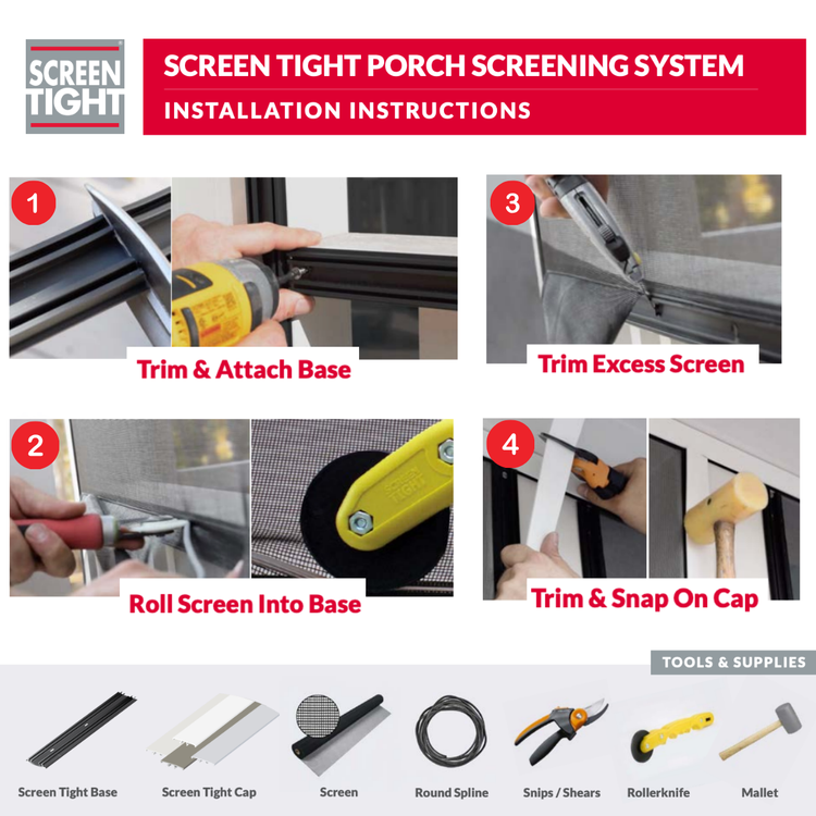 3-1/2" x 96" Cap and Base 5 Pack - Screen Tight System