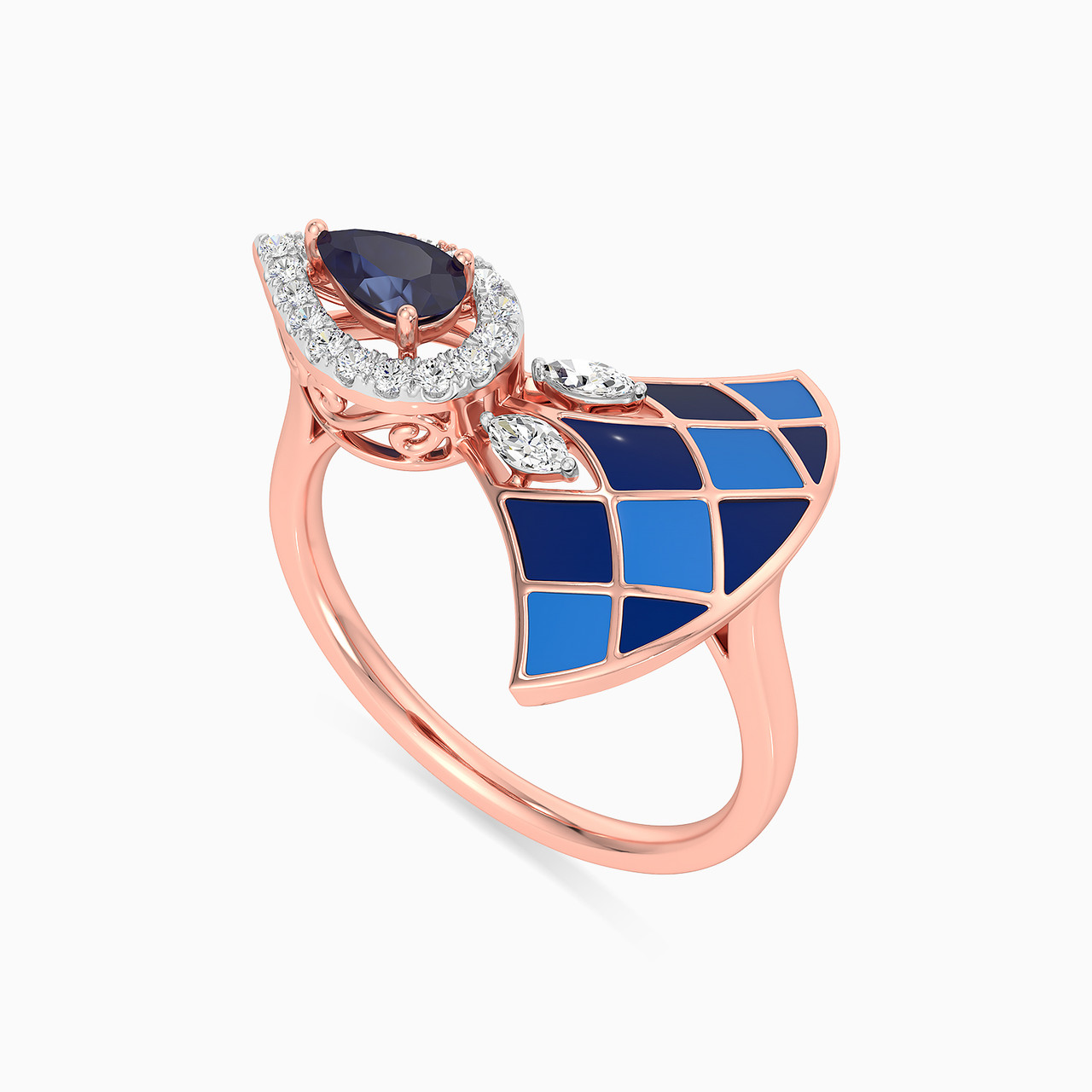 LDR2223 - Multi-shaped Diamond Colored Stones & Enamel Coated Ring in ...