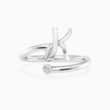 WR243 - Letter (K) Lab Grown Diamonds Sterling Silver Ring - L'azurde - AE