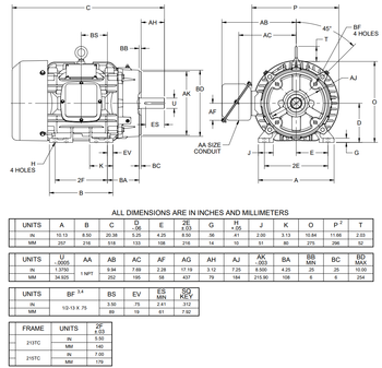 HD5P3EC US MOTORS GENERAL PURPOSE HOSTILE DUTY MOTOR 5 HP 1200 RPM ...